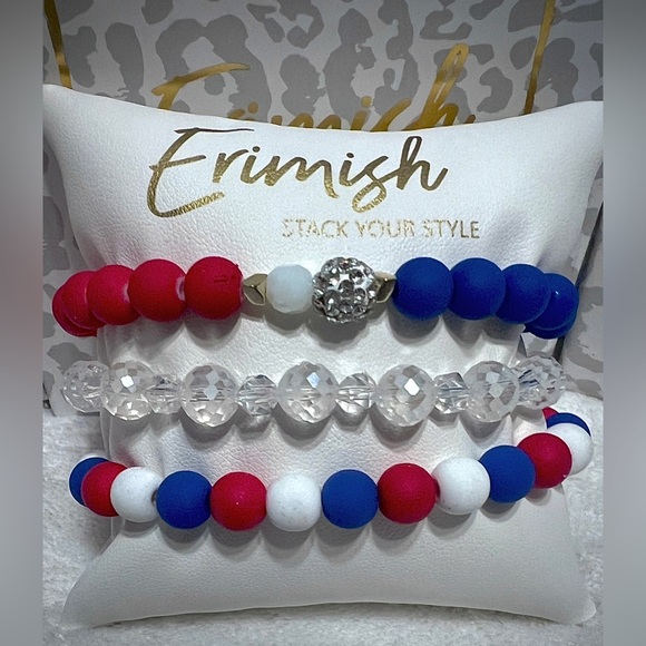 Erimish | Jewelry | New Erimish Bracelets 3 Pc Stack Red White Blue ...